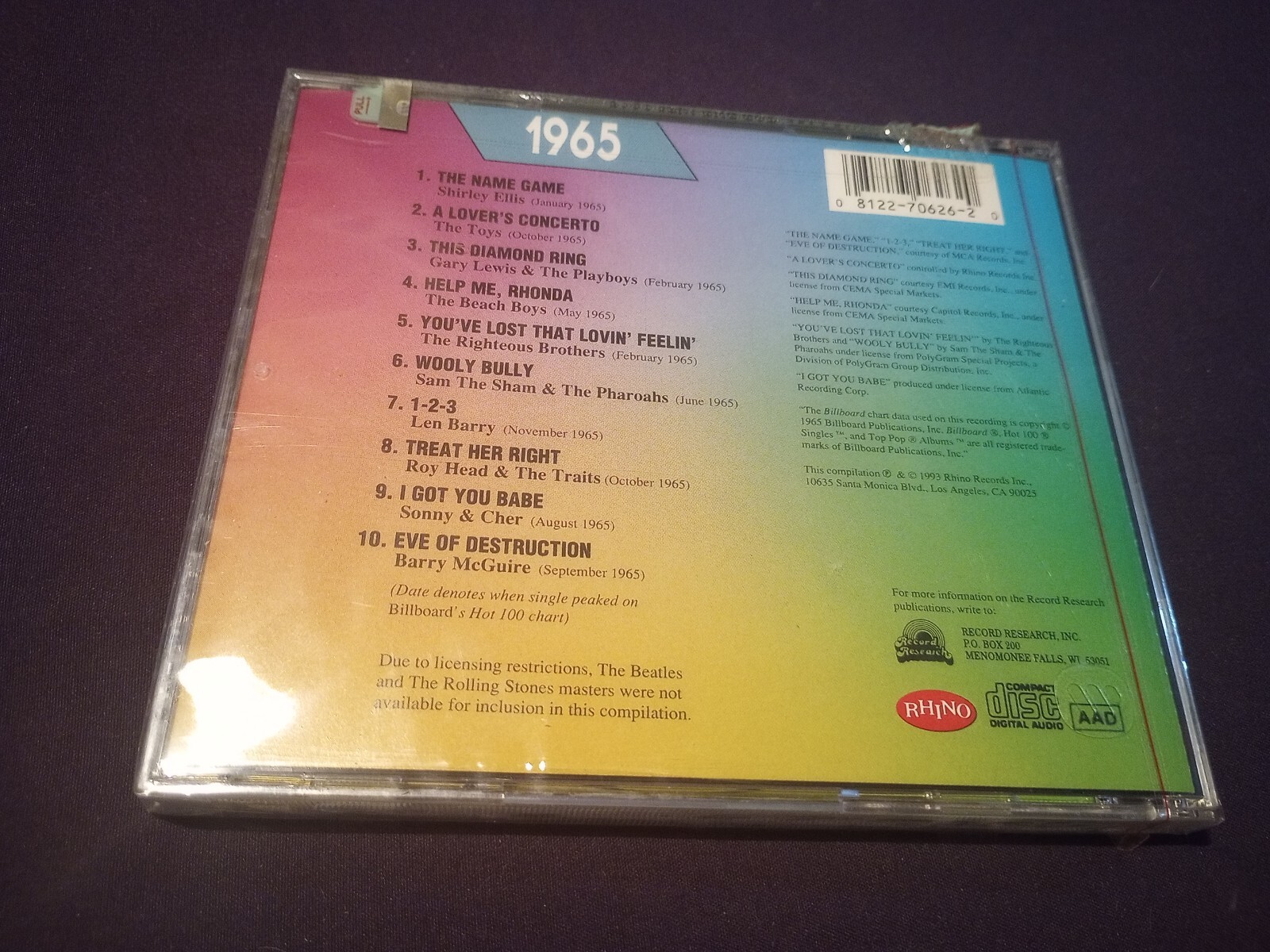 Billboard Top Rock & Roll Hits: 1965 by Various Artists (CD, Sep-1989 ...