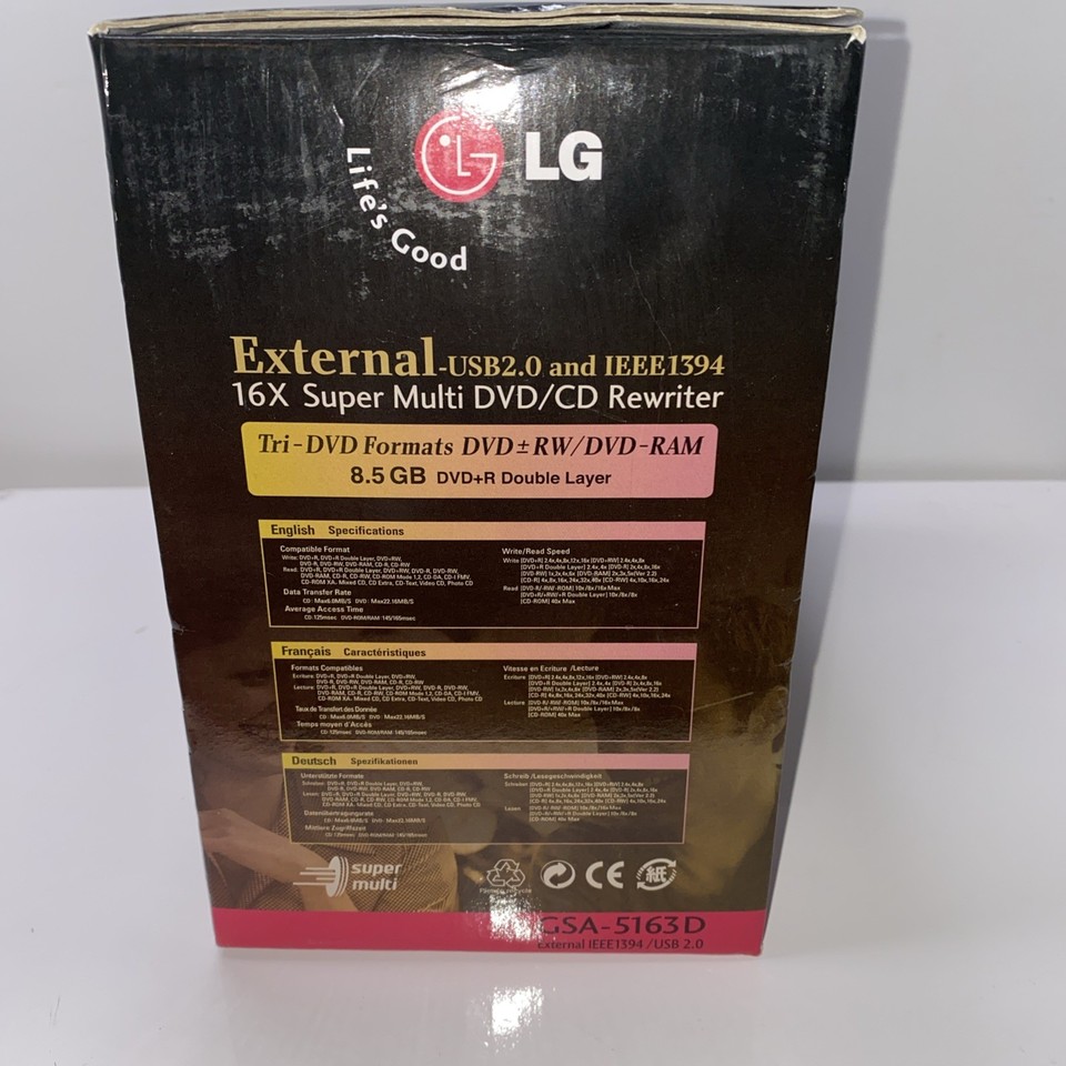 LG External Dvd USB 2.0 Rewriter GSA-5163D tri dvd formats NO Power ...