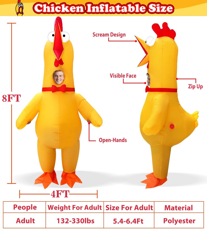 Inflatable Screaming Chicken Costume for Adults, Halloween Full Body ...