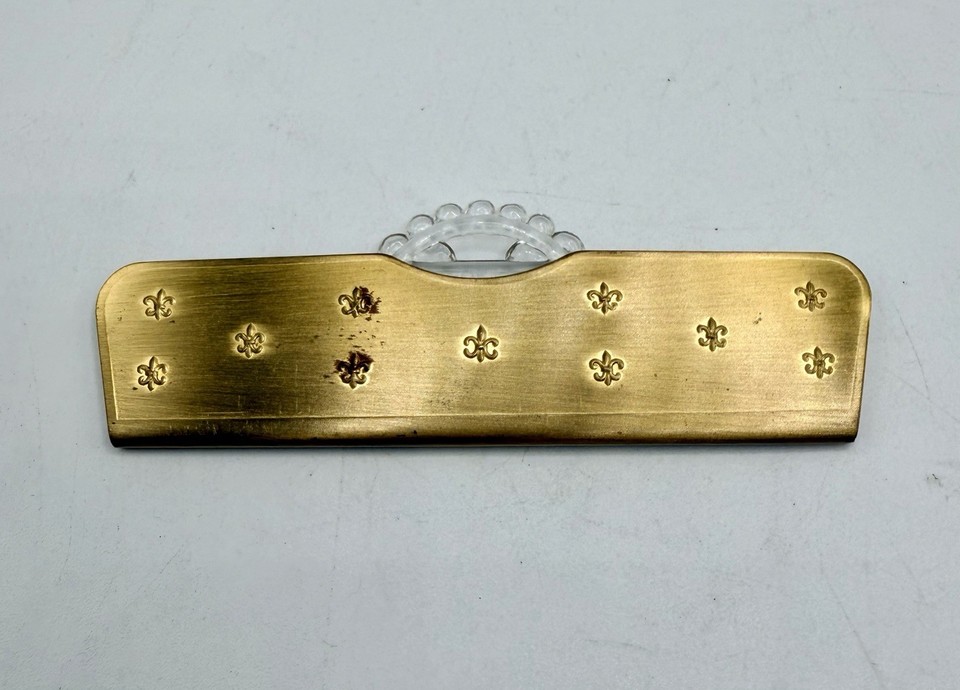 Vintage Metal Comb Case decorated with Fluer De Lis and Clear Comb HTF ...