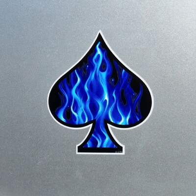 Cool Blue Fire Flames Ace of Spades Vinyl Sticker Decal For Car Van ...