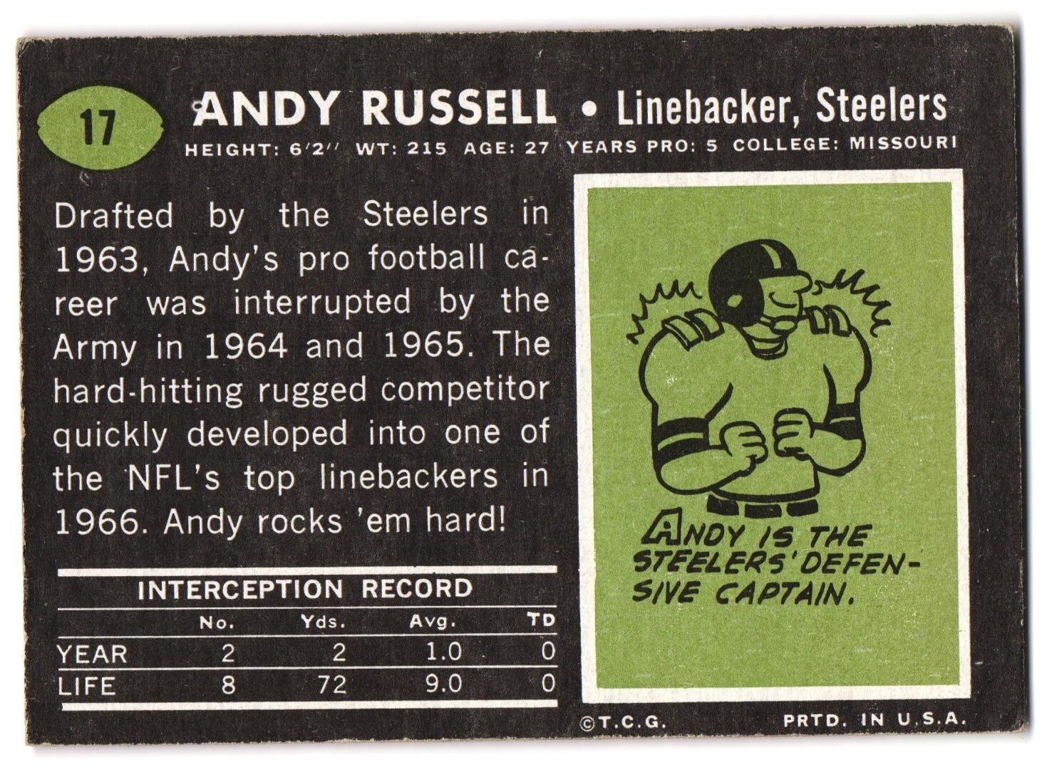 Andy Russell 1969 Topps NFL Card # 17 | eBay