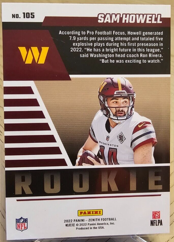 2022 Panini Zenith Sam Howell Red Zone RC #105 Washington Commanders | eBay