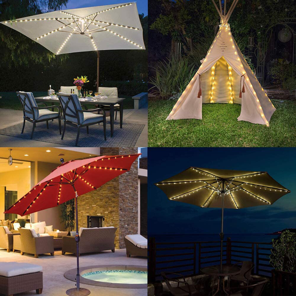 Solar Umbrella String Lights Sun Ray 9 Ft. Round Solar Lighted Market