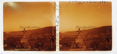FRANCE Cimetière Campagne Nature 1935 Photo Plaque de verre Stereo ...