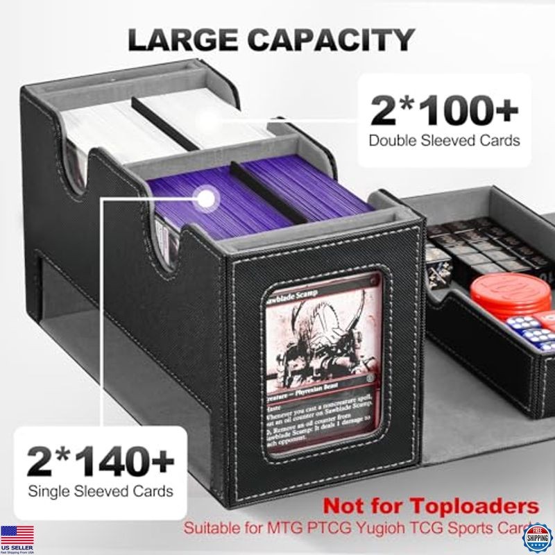 MTG Card Deck Storage Box - Double Commander, 2 Compartments, Holds 200 ...