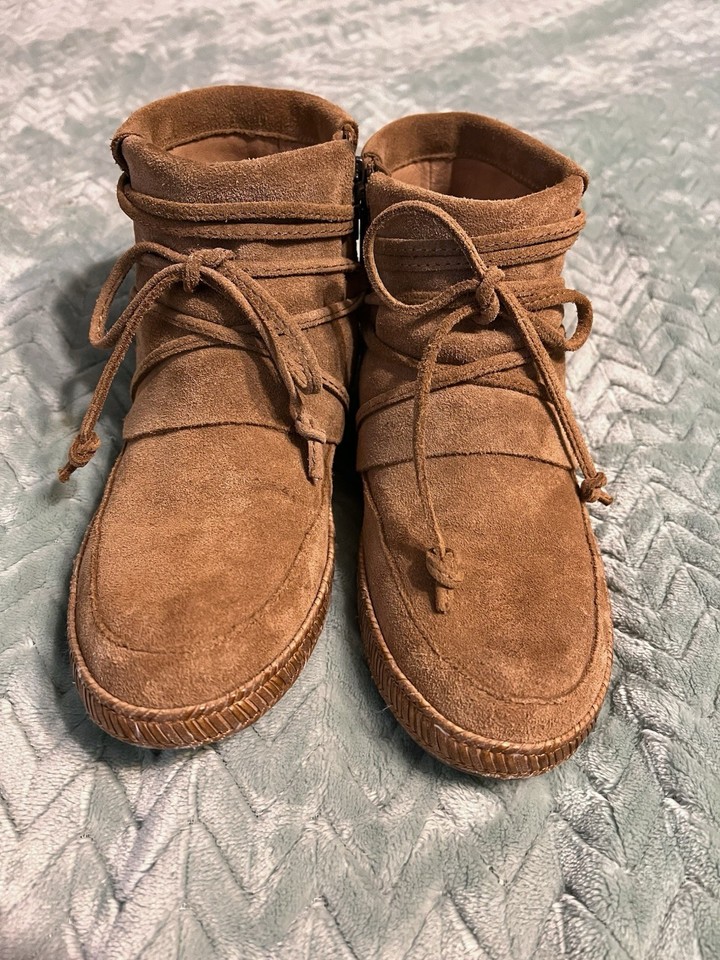 UGG Reid Tan Brown Suede Moccasin Boots Zip Ankle 8.5 Slim Leather ...