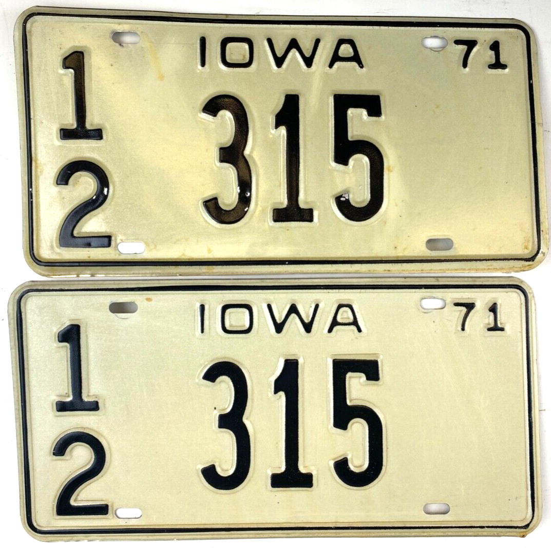 Vintage 1971 Iowa Car License Plate Set Butler Co. Garage Wall Decor ...