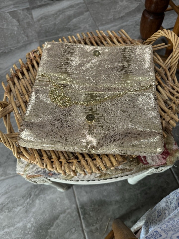 Lulu Townsend Gold Envelope Style Evening Purse With Gold Fold In Chain ...
