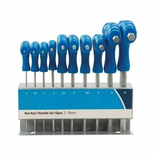 10 Piece Long Metric Hex Allen key Wrench Set 2mm - 10mm T Handle Keys ...
