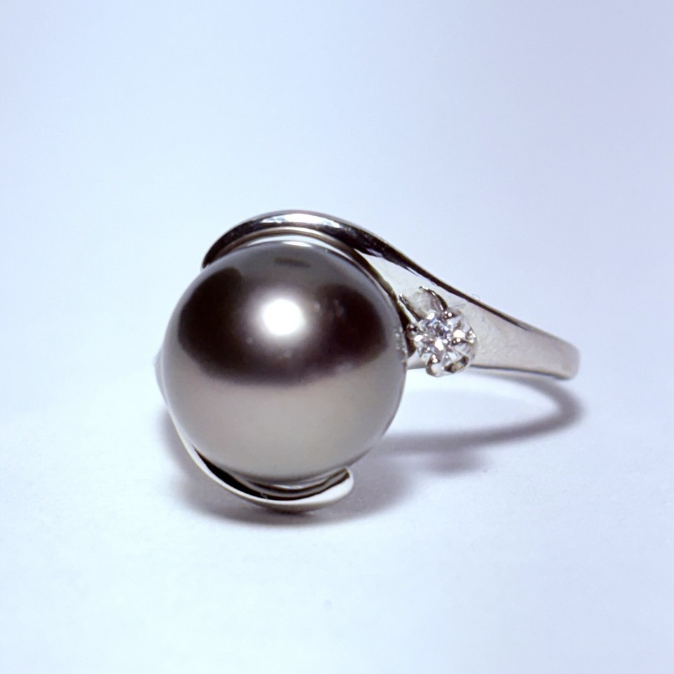 Maui Divers 14K White Gold 9mm Tahitian Pearl 0.04ct Diamond Size 5 ...