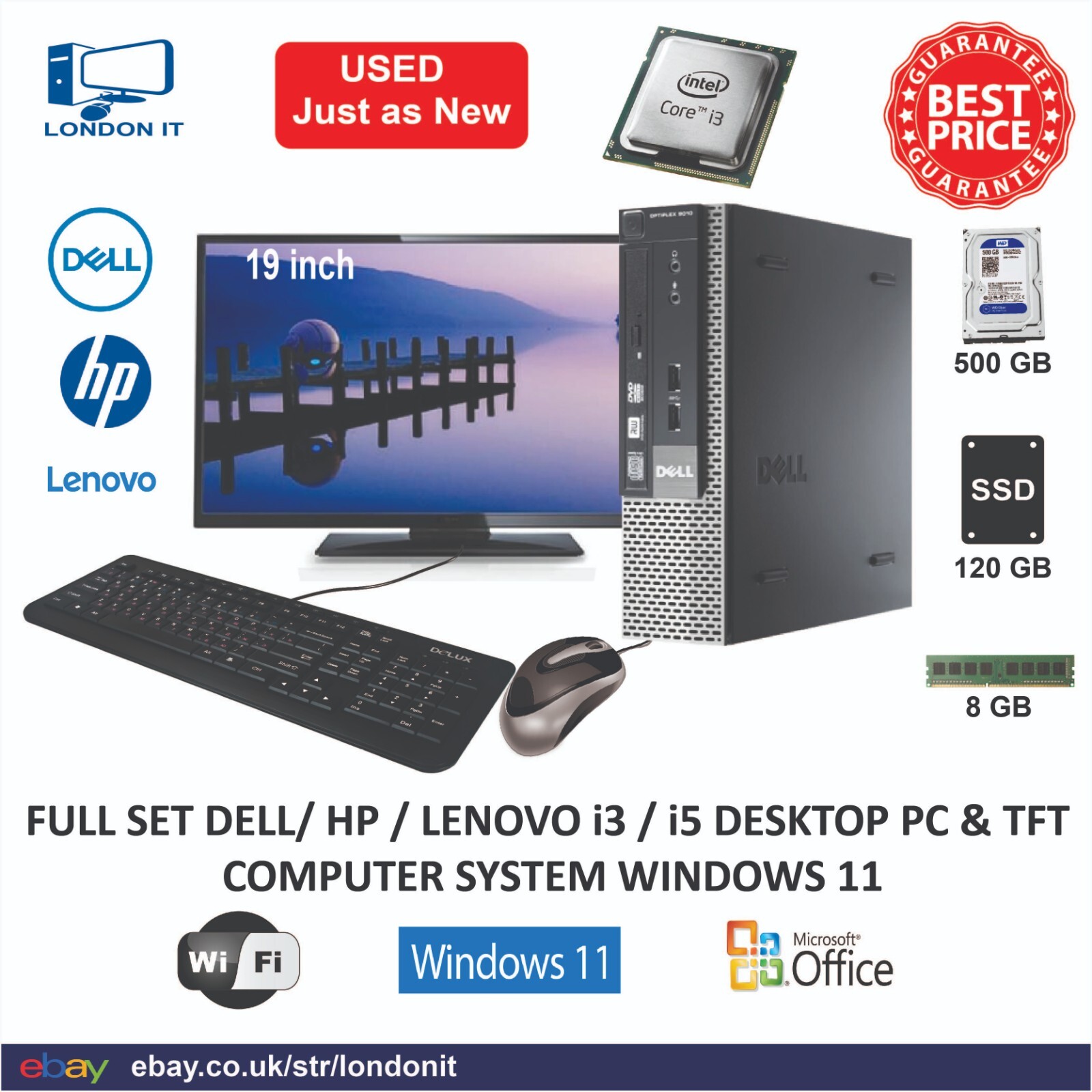 FULL SET DELL/ HP LENOVO i3 / i5 i7 DESKTOP PC & TFT COMPUTER SYSTEM ...