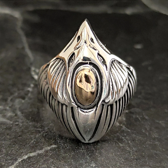 Men Sterling Silver Winged Falcon Handmade Ring , Silver Wild Falcon ...
