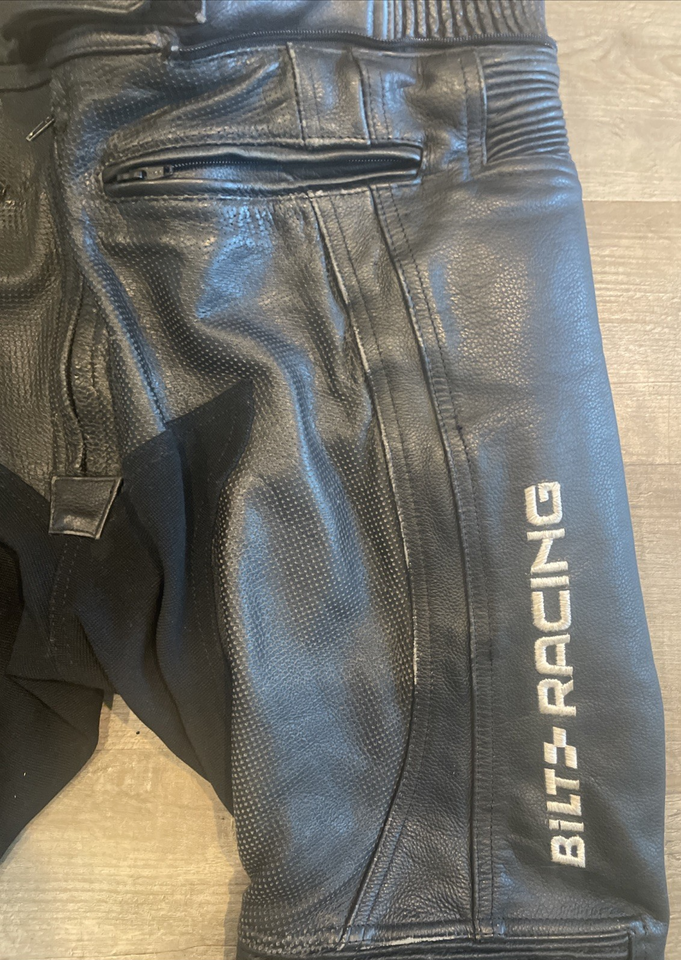 Bilt Brand Motorcycle Pants Lined Black Leather Size US 36 EUR 56 16” x ...