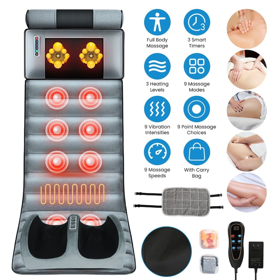Full Body Electric Massage Mat Shiatsu Heated Back Massager Pad Cushion ...