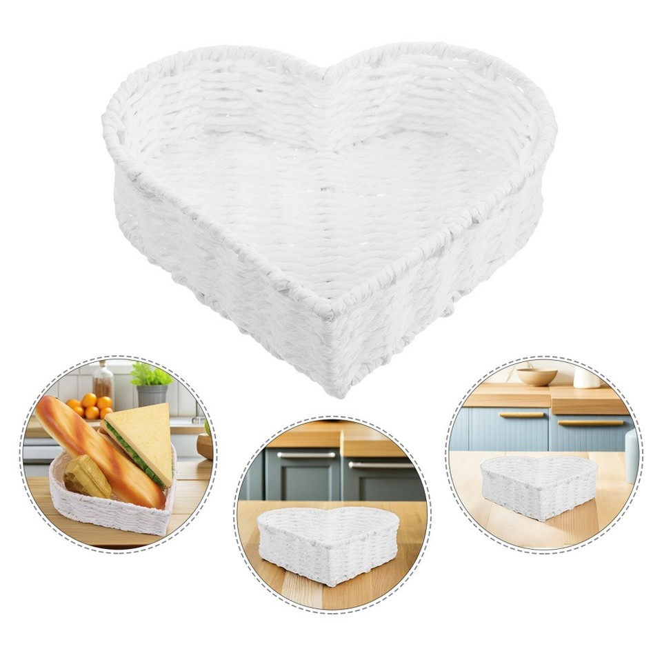 Heart Paper Rope Basket Rattan Woven Storage Basket Decorative Desktop ...