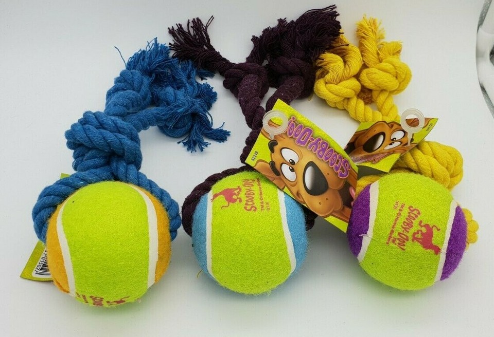 BNWT 27cm Scooby Doo Pet Purple Green Blue Tough Tug Rope Ball Dog Toy ...