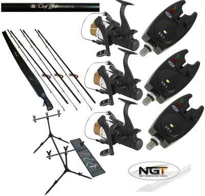CARP FISHING SET UP 3 X 12FT CARP RODS + 3 X CARP REELS + 3 X BITE ...