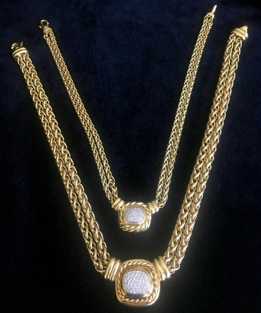 David Yurman 18K Yellow Gold Double Wheat Chain W/Dia… - Gem