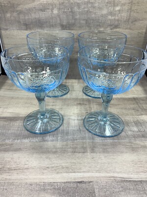 Anchor Hocking Mayfair Open Rose Azure Blue Champagne/Sherbet Glass Set ...