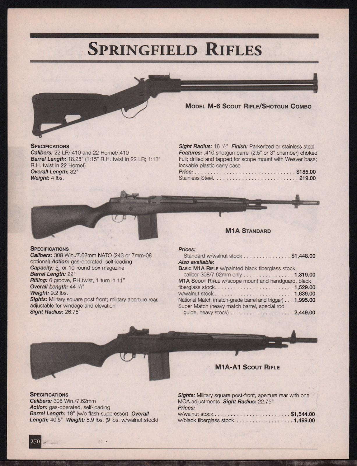 2001 SPRINGFIELD M-6 Scout Rifle/Shotgun Combo, M1-A Stan. M1A-A1 Scout ...