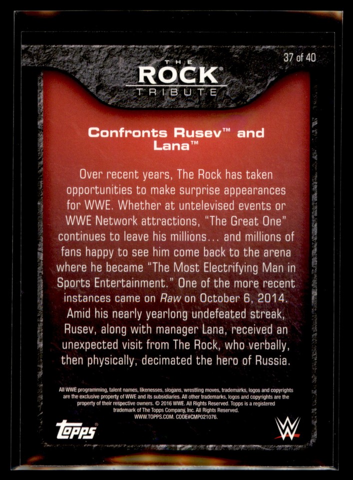 2016 Topps Then Now Forever WWE The Rock Tribute #37 Confronts Rusev ...