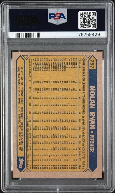 1987 Topps Nolan Ryan Houston Astros #757 PSA 8 | eBay