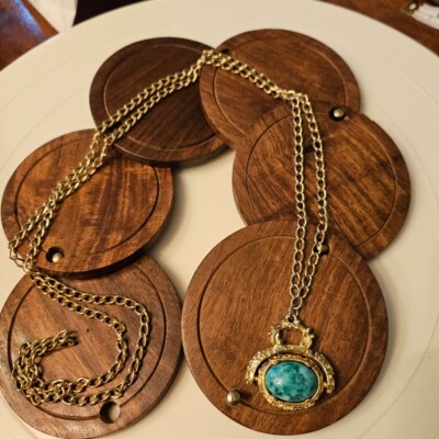 Antique Vintage Gold Victorian Revival Spinner Fob Necklace 36" Green ...