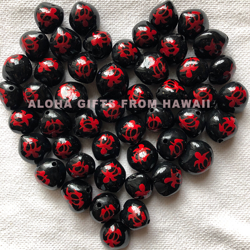 32 Loose Kukui Nuts RED TURTLES Hawaiian Beads Hawaii Hula Graduation ...