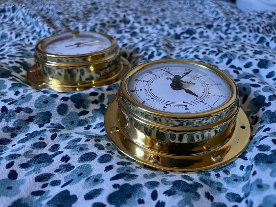 Nauticalia Clock Barometer 'Rivet' Boat Brass set 4" 10cm Marine ...