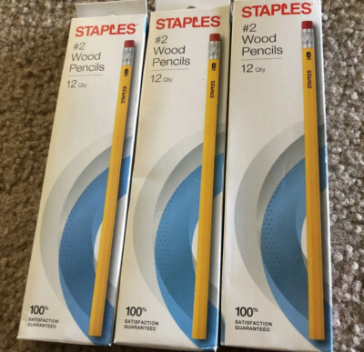 Staples Wooden Pencils and pink Eraser lot - 3 packs of 12 pencils ...