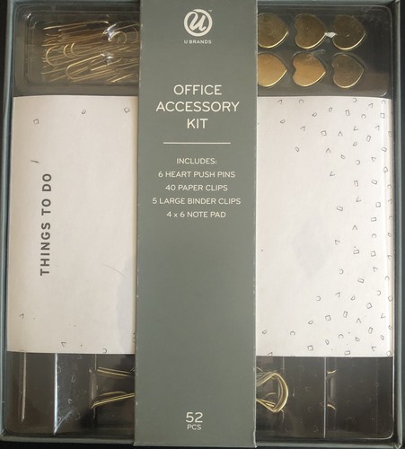 UBrands Office Accessory Kit 52 Pcs Gold Paper Clips Heart Push Pins ...
