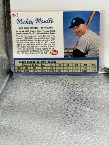 1962 Post Cereal Mickey Mantle Card No. 5 | eBay