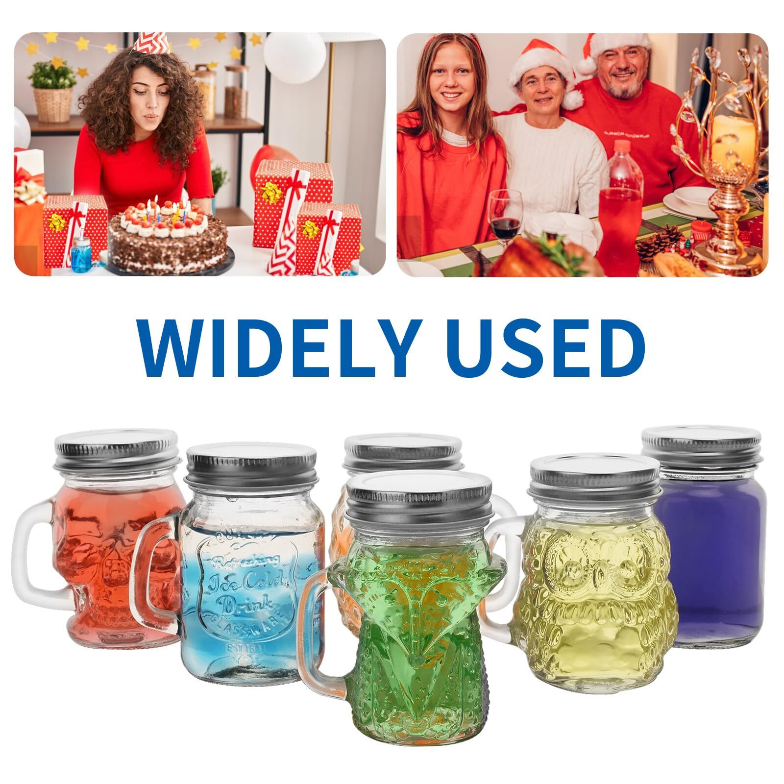 Mason Jar Mugs with Handles and Lids Glassware Drinking Mugs, 6 Pack ...