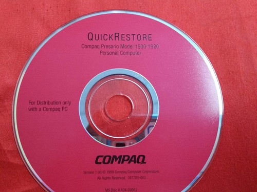 Genuine Compaq Presario Model 1900 1920 Quick Restore Disk | eBay