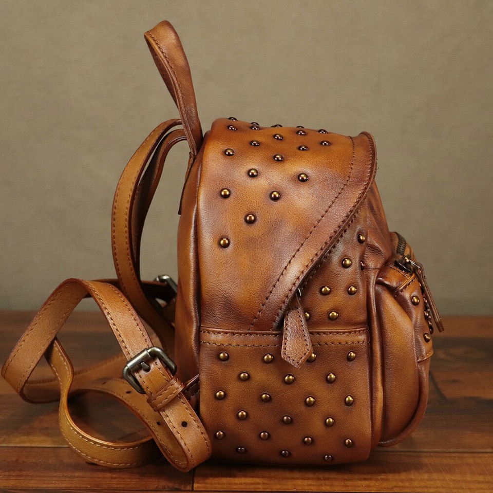 Genuine Leather Small Backpack Purses Women Knapsack Retro Leather ...