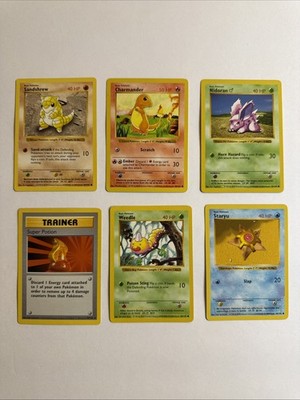 6 Pokemon Base Set Shadowless Sandshrew Charmander Weedle Super Potion ...
