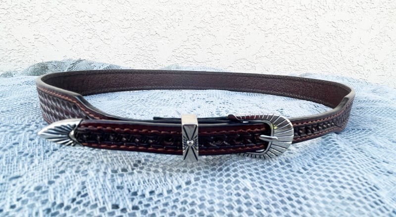 Western Red Leather Hand Stamped Basketweave HAT BAND W/Buckle 3/4 ...