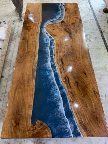 Ocean Wave Epoxy River Kitchen Countertop with Elegance Acacia Wooden ...