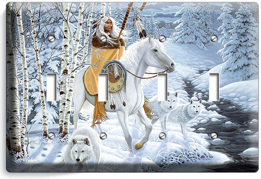 NATIVE AMERICAN INDIAN CHIEF WHITE HORSE WINTER LIGHT SWITCH OUTLET ...