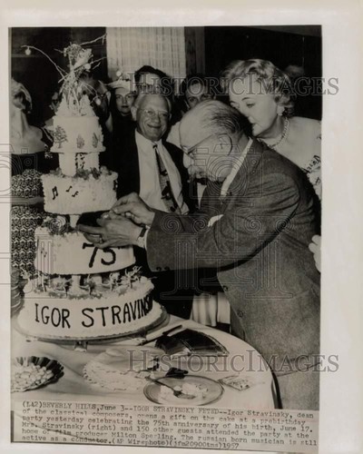 1957 Press Photo Composer-Conductor Igor Stravinsky at 75th Birthday ...