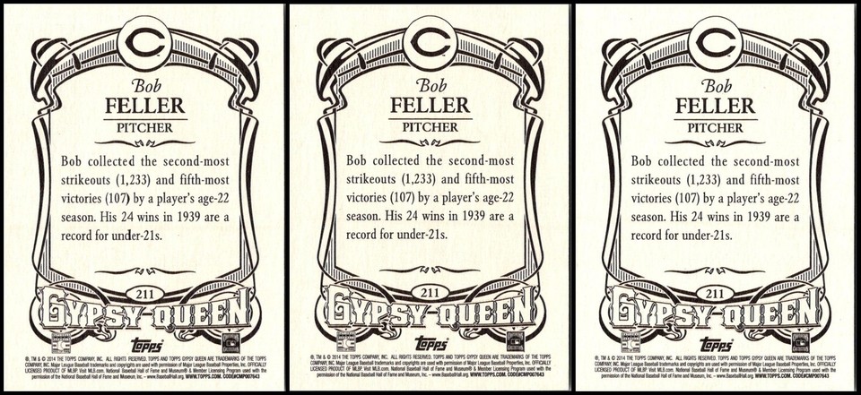 Topps Gypsy Queen Bob Feller (3) Card Lot - EXCLUSIVE – BE AMONG THE ...