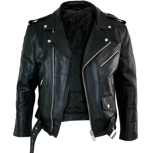 Men's Motorcycle Leather jacket Genuine Sheep Skin Brando Style Black ...