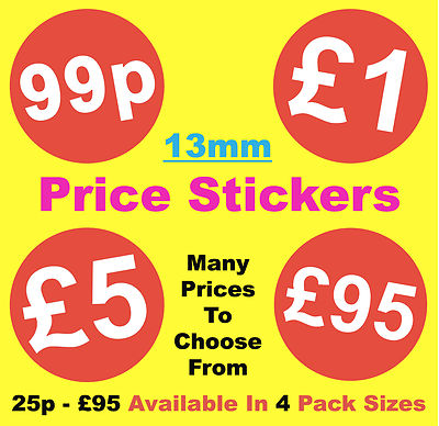 13mm Bright Red Price Point Stickers / Sticky Labels / Swing Tag Labels ...