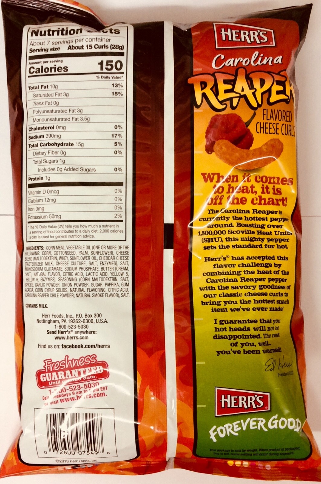 TWO MASSIVE BAGS OF HERR’S CAROLINA REAPER CHEESE CURLS CRISPS HOT ...