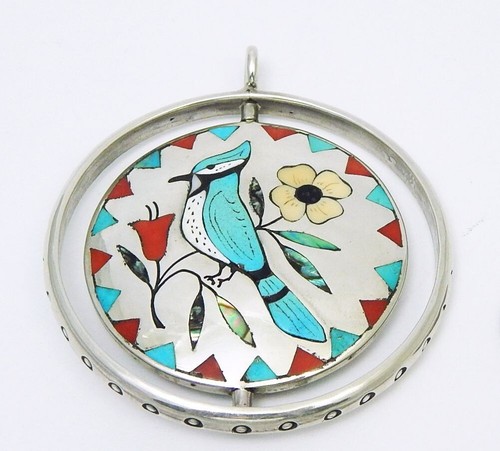 Jake Livingston Spinner Pendant Sterling Red & Blue Birds Native ...
