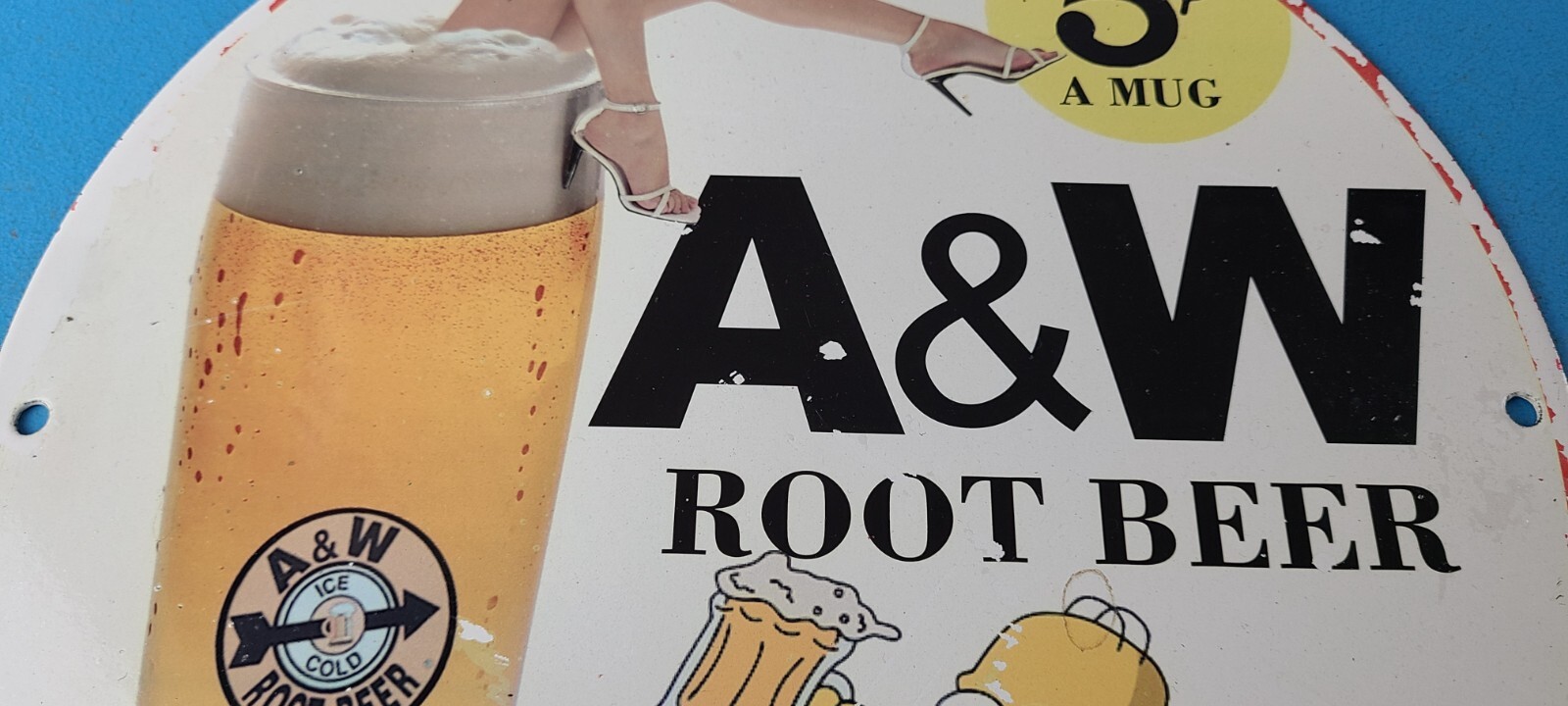 Vintage Root Beer Sign - A&W Beverage Homer Simpson Porcelain Gas Pump ...