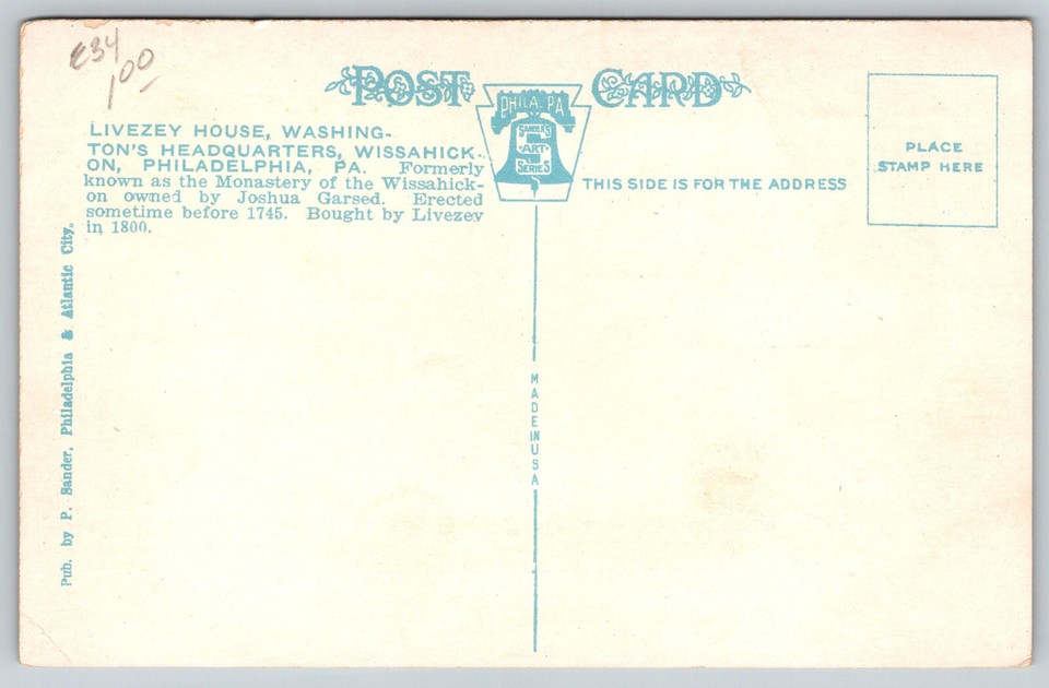 Postcard Old Livezey House Washington’s Headquarters, Philadelphia, PA ...