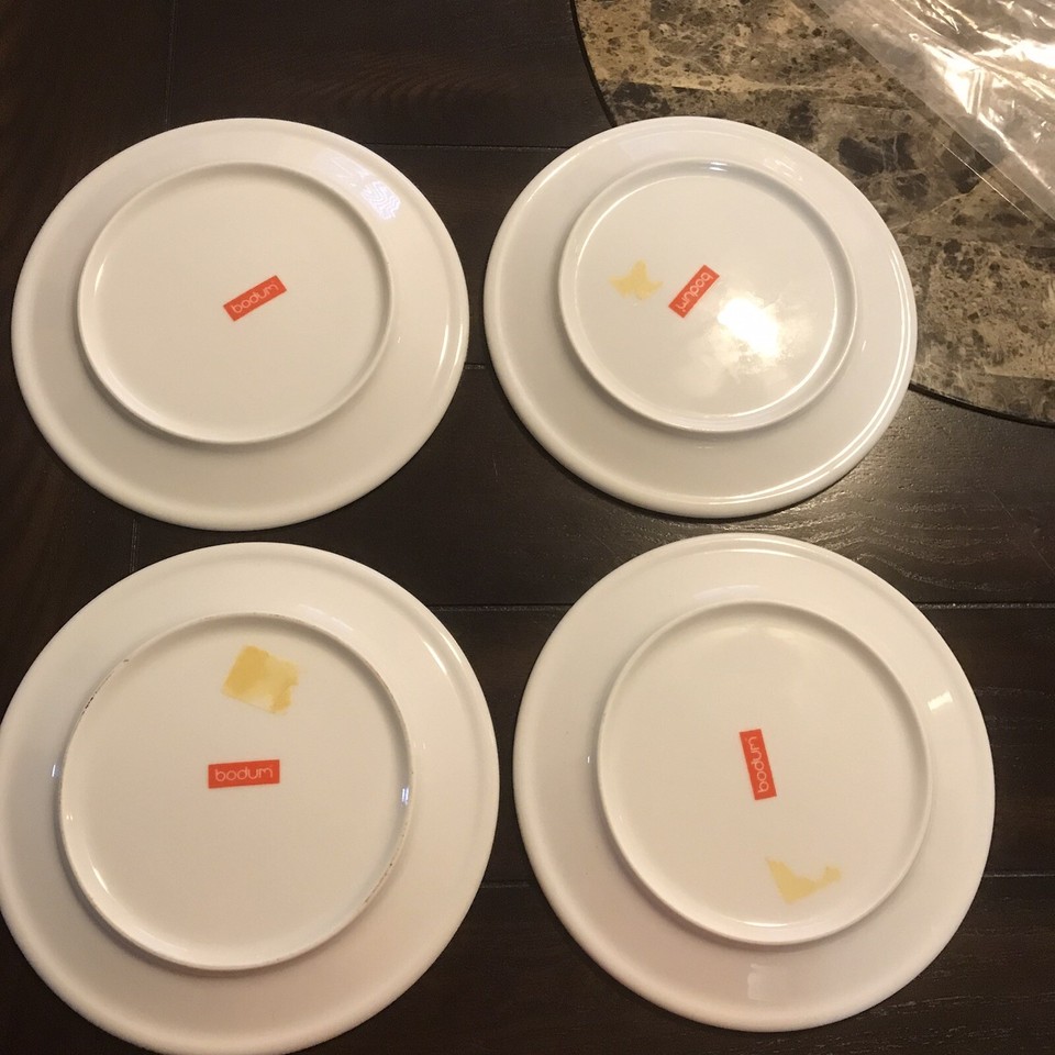 Set Of 4 Bodum SNOWMAN White Luncheon/ Salad Plates 8.5 inch Snowflakes ...