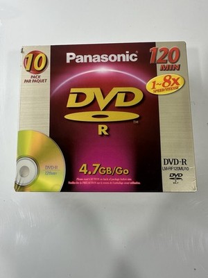 New 10 Pack Panasonic DVD-R 4.7GB 120MIN 1-8X LM RF120MU10 Blank Discs ...